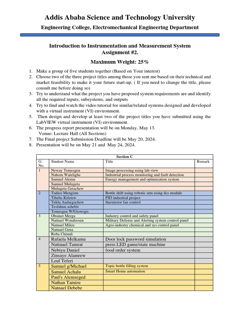 LabVIEW Project Assignments Overview | PDF | Automation | Engineering