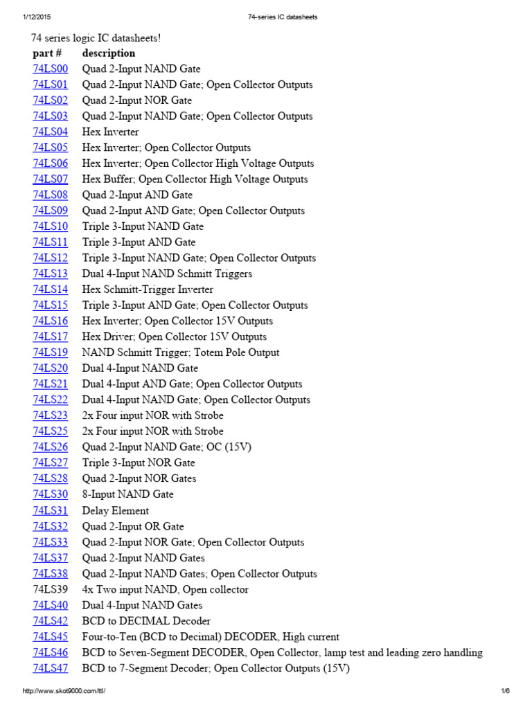 74-Series IC Datasheets | PDF | Logic Gate | Electrical Engineering