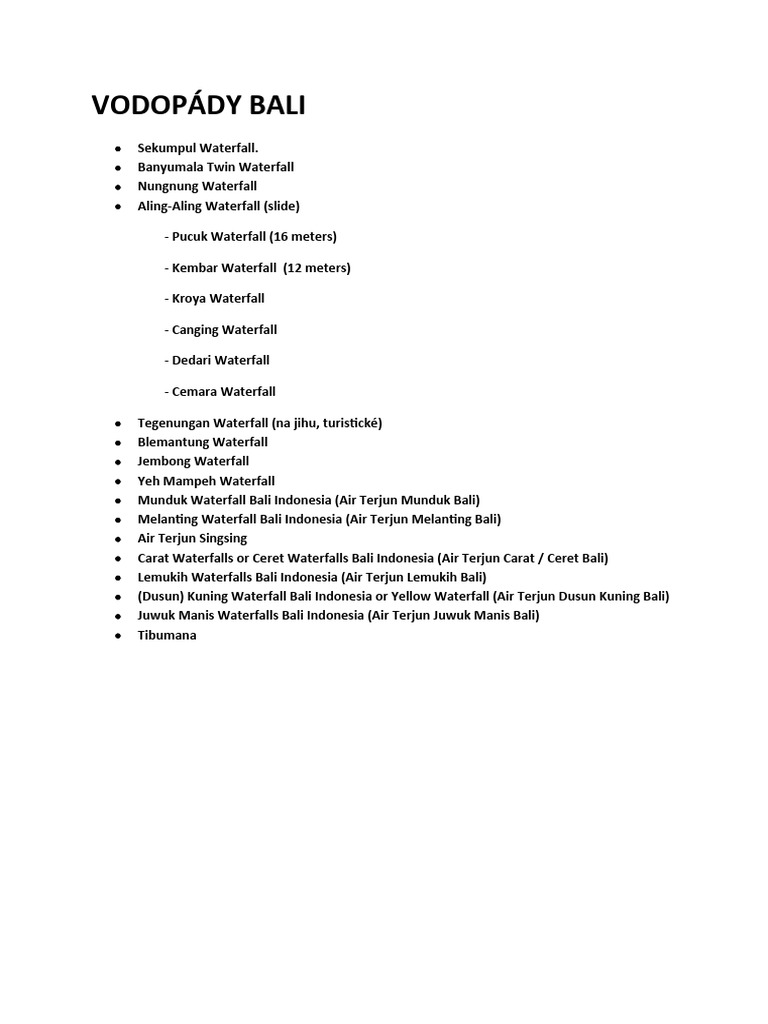 VODOPÁDY BALI | PDF | Bali