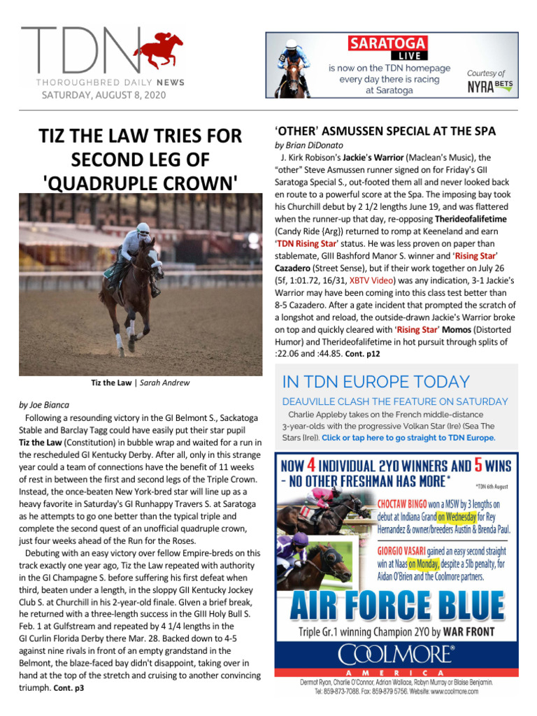 TDN 200808 | PDF | Thoroughbred Racehorses | Horse Racing