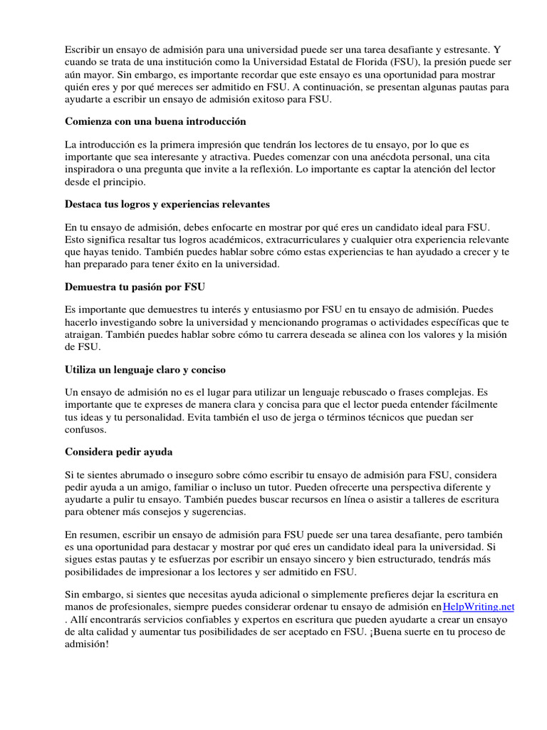 Cómo Escribir Un Ensayo de Admisión para Fsu | Descargar gratis PDF ...