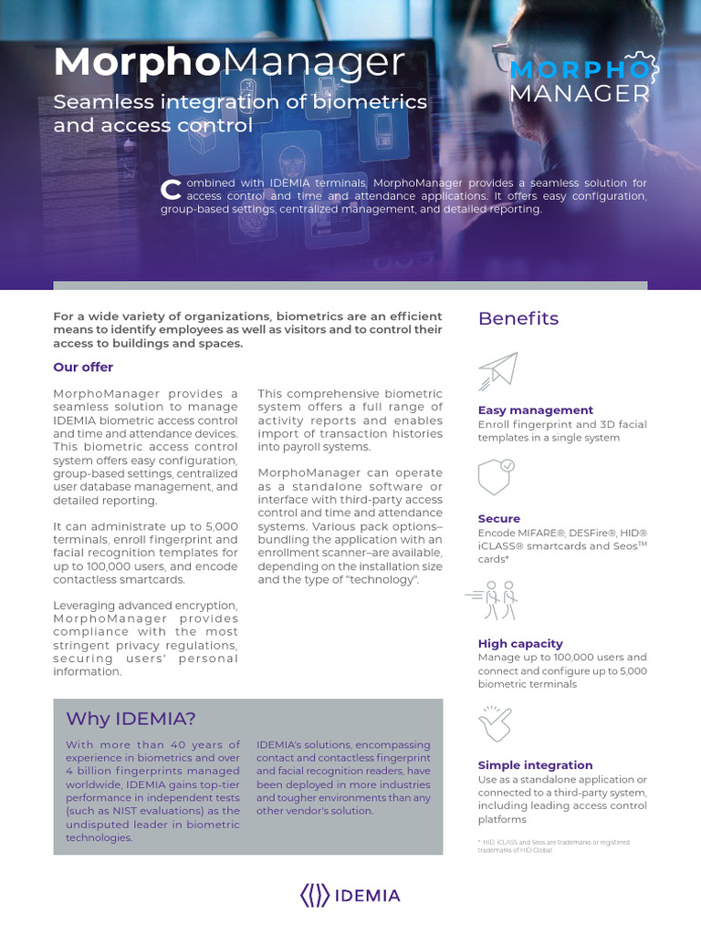 Morphomanager Idemia Brochure 202306 2 | PDF | Biometrics | Access Control