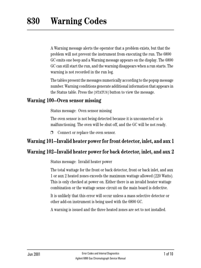 0830 Warning Codes | PDF | Gas Chromatography | Personal Computers