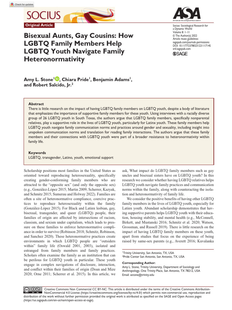 Bisexual Aunts, Gay Cousins How LGBTQ Family Members Help LGBTQ Youth ...