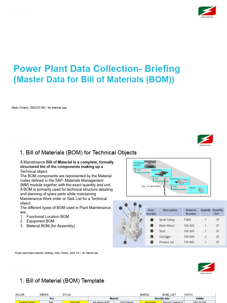 Power Plant Data Collection-Briefing (: Master Data For Bill of ...