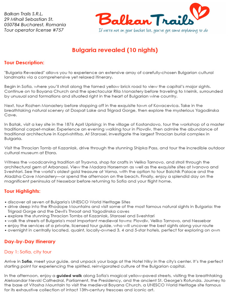 Explore Bulgaria: 10-Day Cultural Tour | PDF | Bulgaria