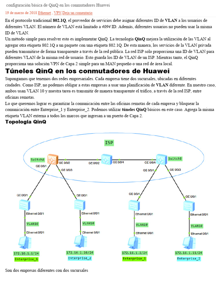 basic QinQ configuration on Huawei switches ingles | PDF | Red privada ...