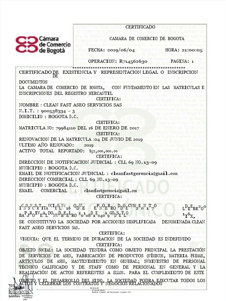 PDF Plantilla Certificado Camara y Comercio de Bogota | PDF | Bancos | Sociedad de ...