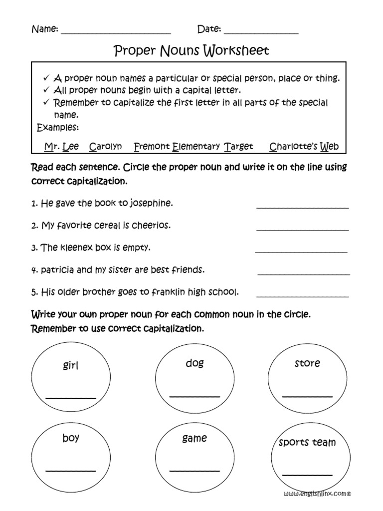 Proper Nouns Worksheet for Grade 1 | PDF | Sports & Recreation