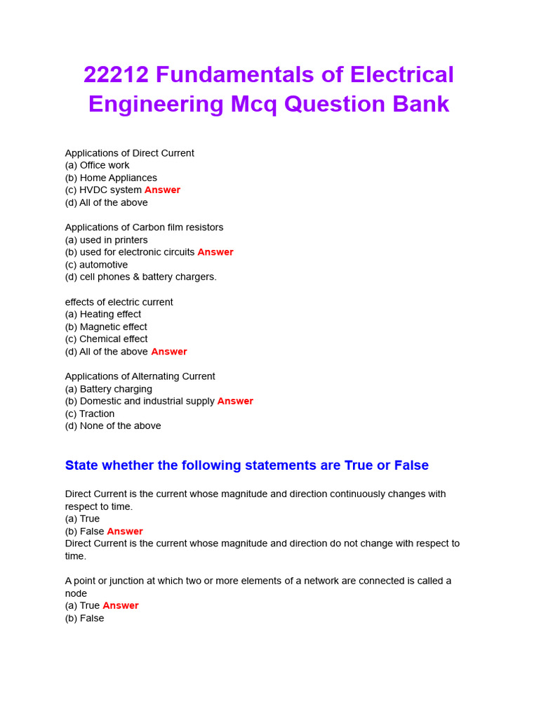 Electrical Engineering MCQ Question Bank | PDF | Physical Quantities | Materials Science