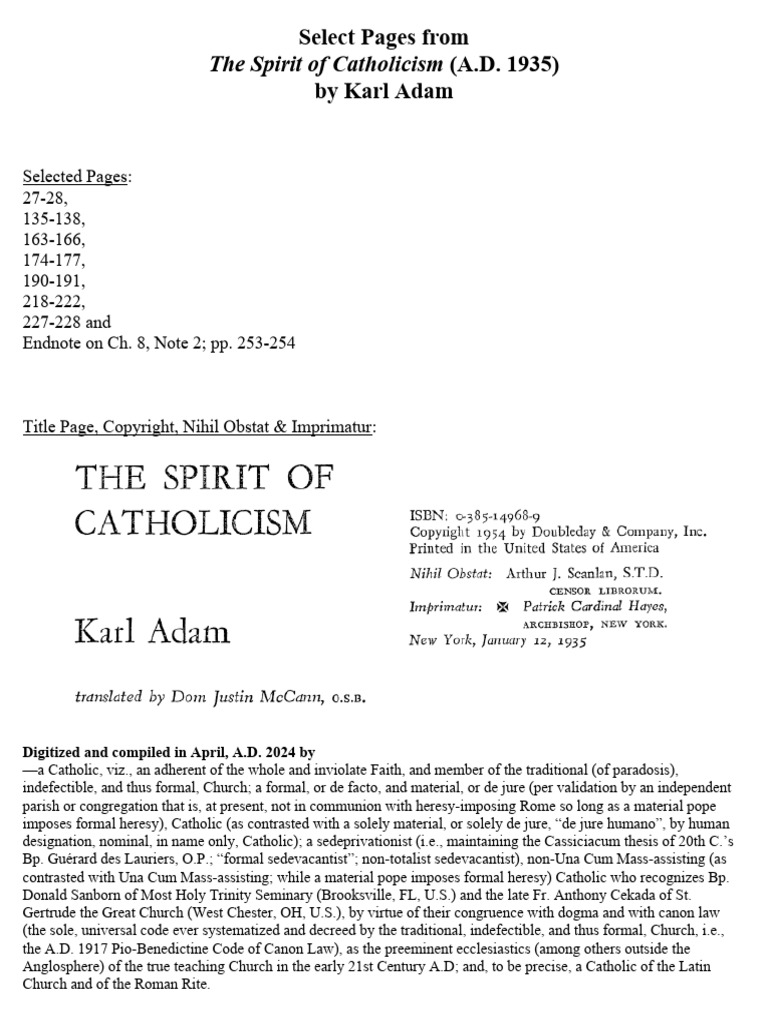 Select Pages From The Spirit of Catholicism by Karl Adam | PDF | Social ...
