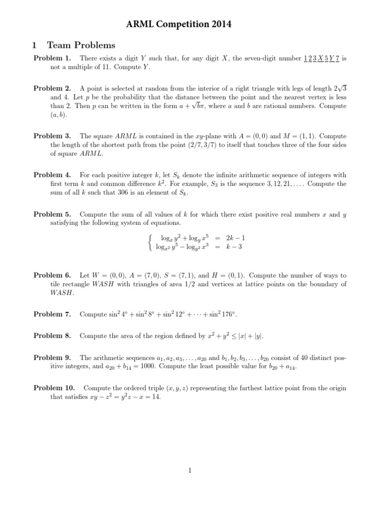 Week 22-ARML Team-Relay-Individual-Power Questions - 2014 | PDF ...