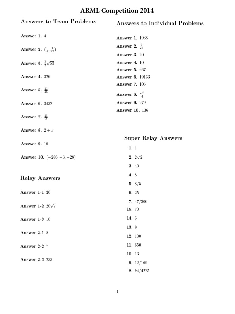 ARML 2014 Problem Solutions | PDF | Equations | Quadratic Equation