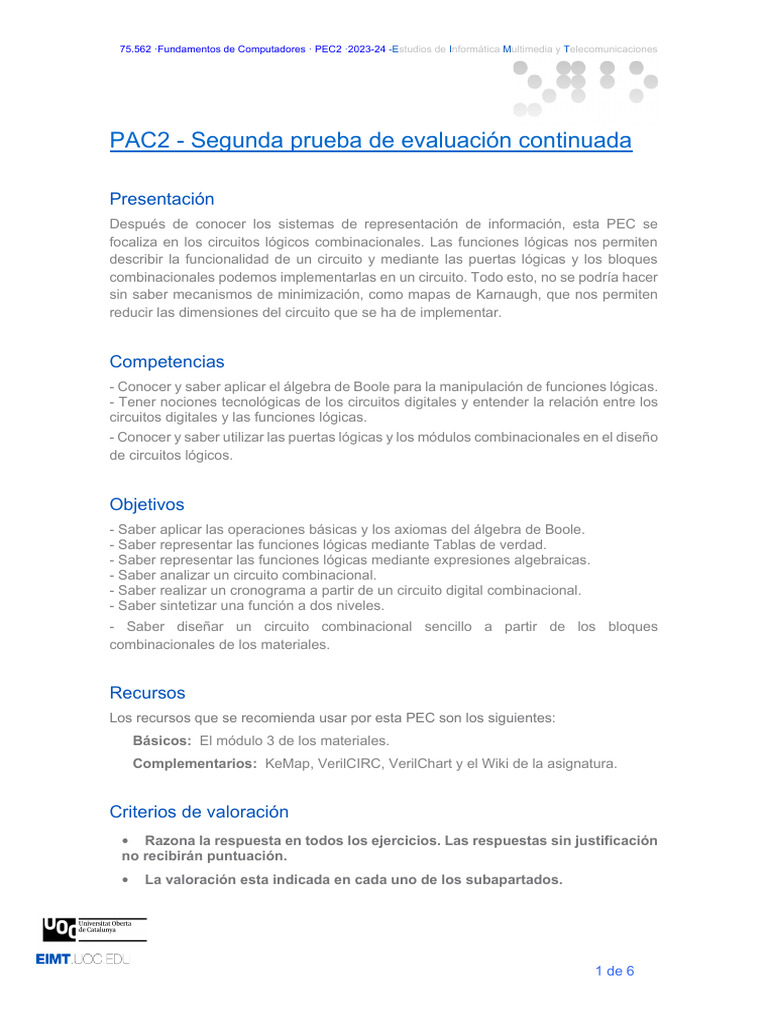 75.562 20232 PAC2 Enunciado | PDF | Informática | Puerta lógica
