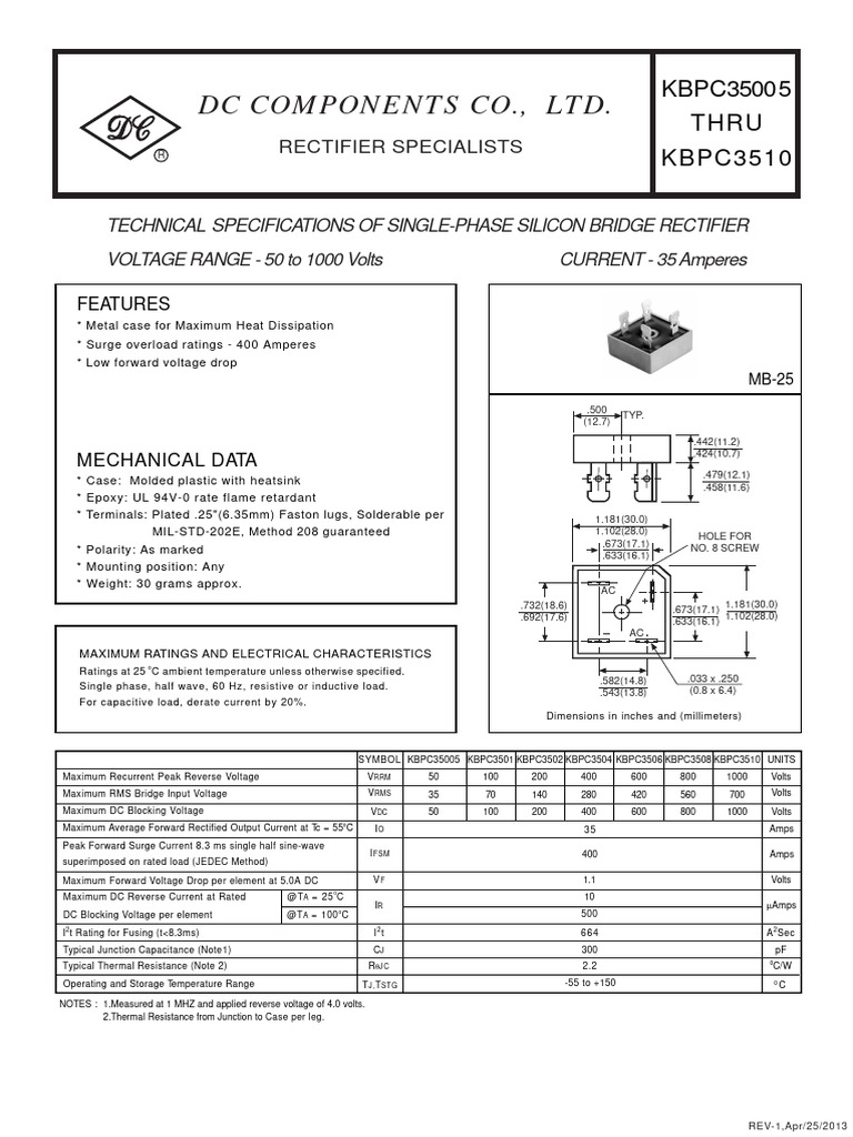 KBPC3510 | PDF | Rectifier | Electronic Engineering