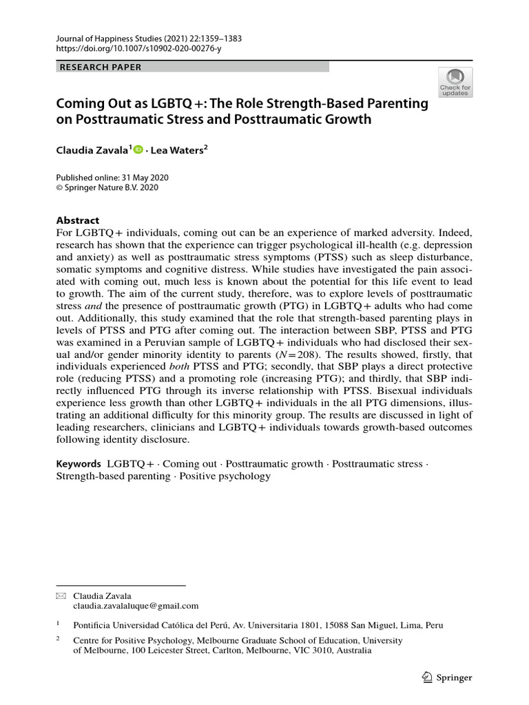 Coming Out As LGBTQ +the Role Strength-Based Parenting On Posttraumatic ...