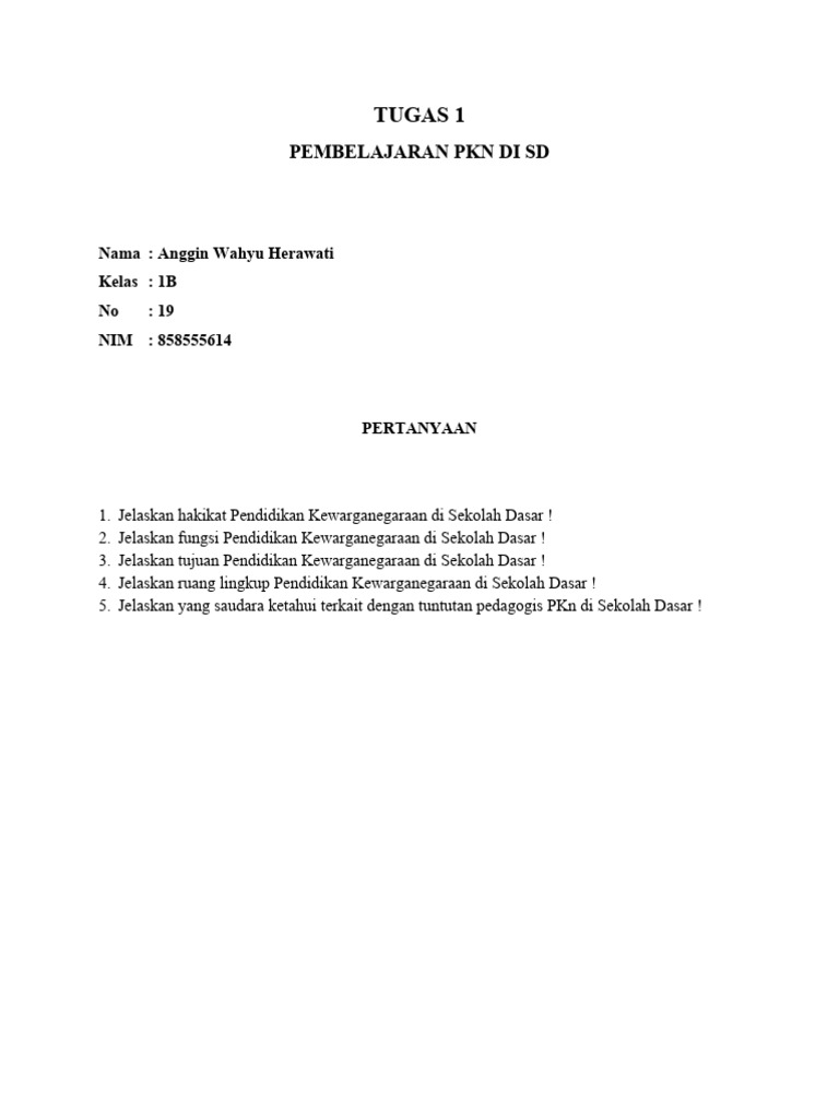 Tugas 1 (Pembelajaran PKN Di SD) | PDF