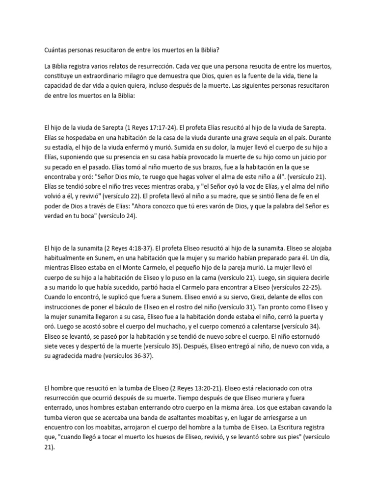 Cuántas Personas Resucitaron De Entre Los Muertos En La Biblia Pdf