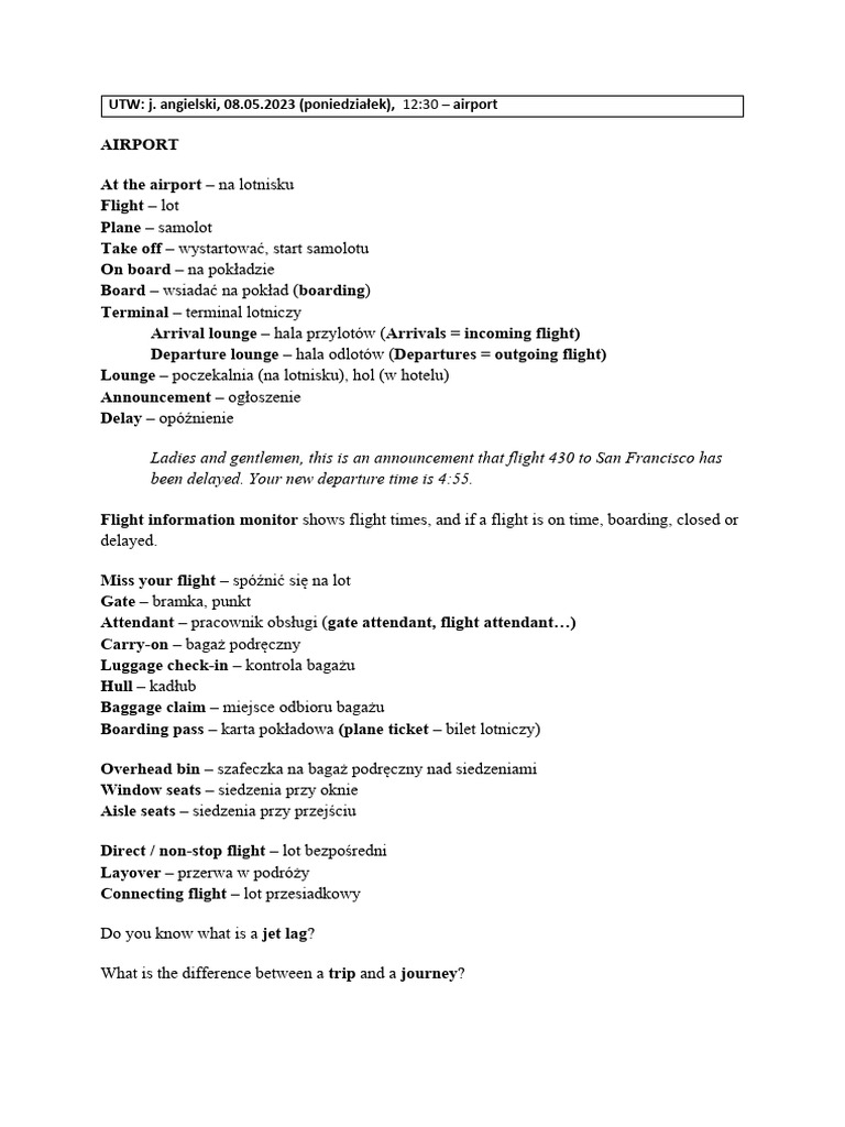 At the airport - worksheet English | PDF | Baggage | Transport