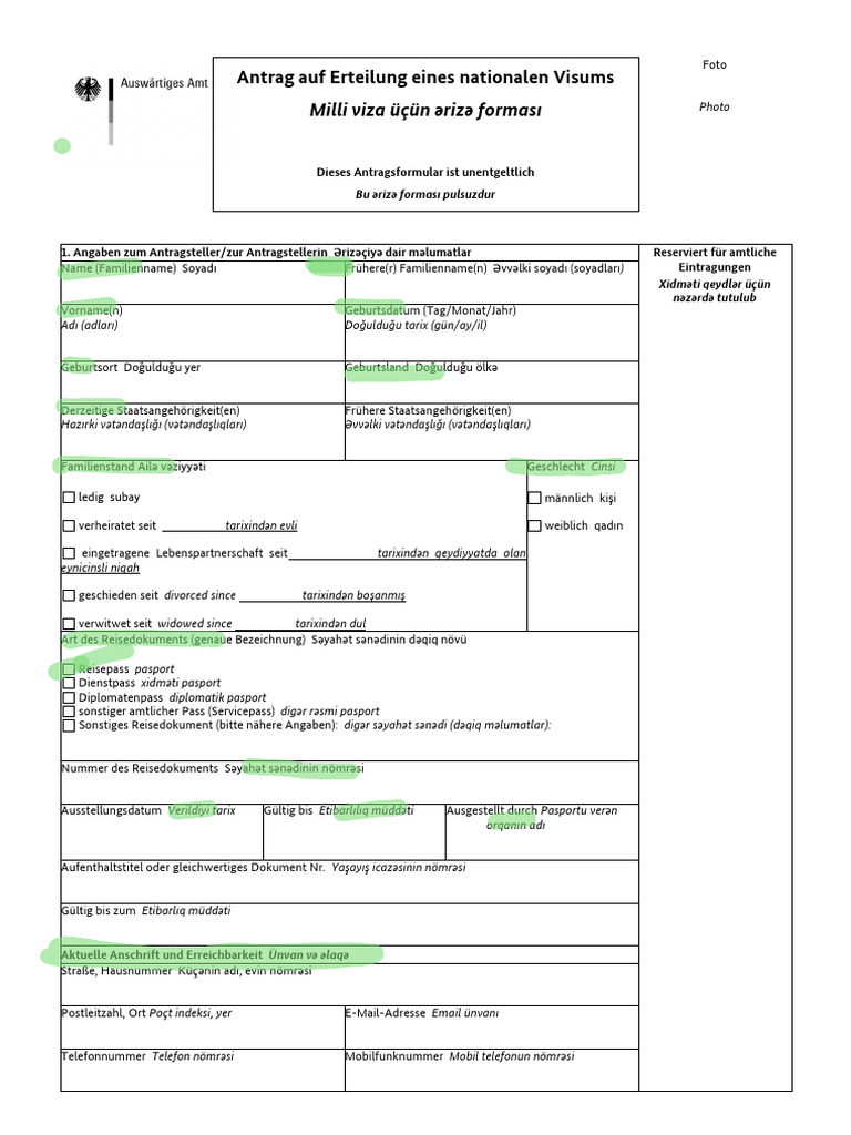 Antrag Nümunə Milli Viza | PDF