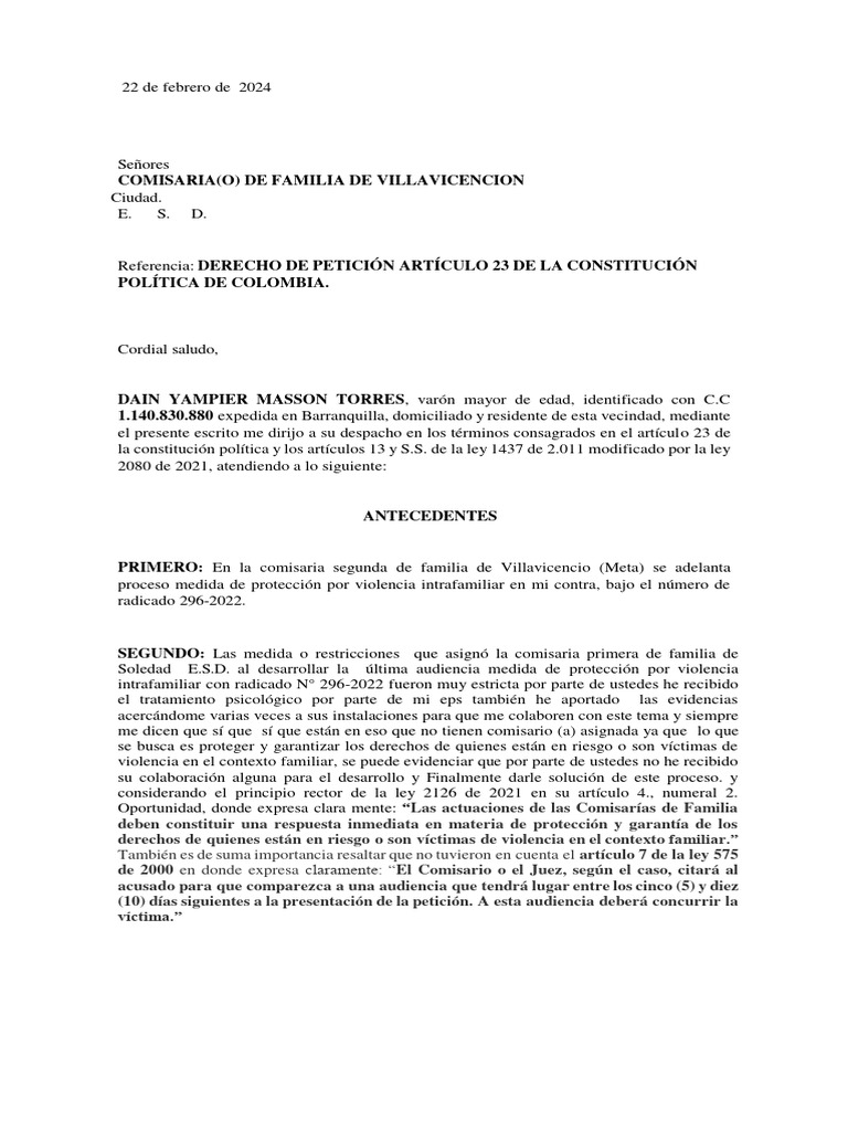 Derecho de Peticion Comisaria | PDF | Caso de ley | Justicia