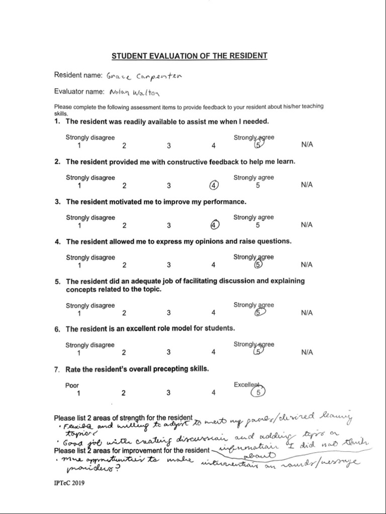 Evaluation of Preceptor Student 2 | PDF