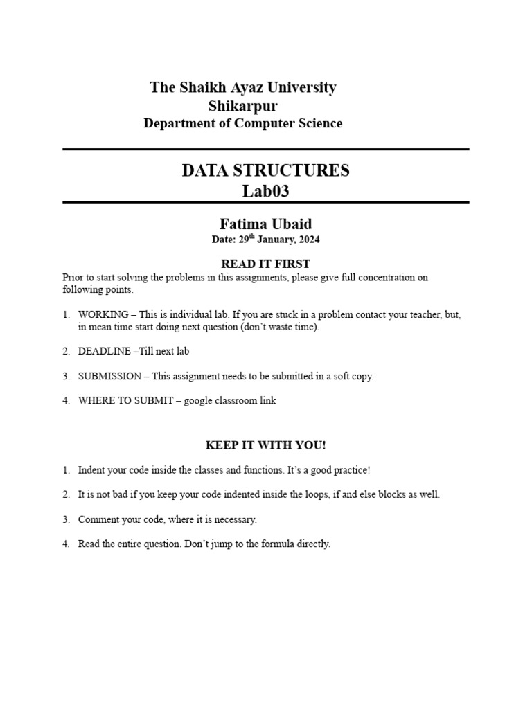 Lab03 Dsadocx Pdf Algorithms And Data Structures Computer Science