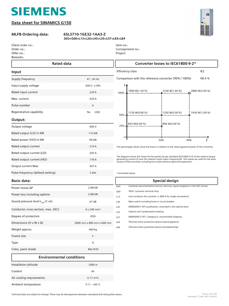 SINAMICS G150 Data Sheet Overview | PDF | Electromagnetism | Electric Power