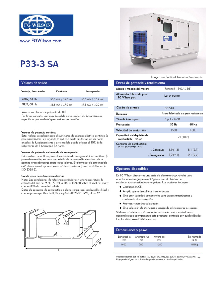 Generador p33-3 Sa Ficha Tecnica | PDF | Cantidades fisicas | Cantidad