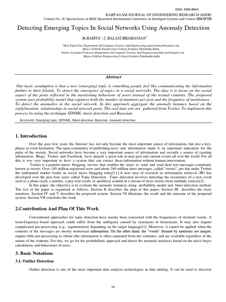 Detecting Emerging Topics in Social Networks Using Anomaly Detection | PDF | Outlier ...