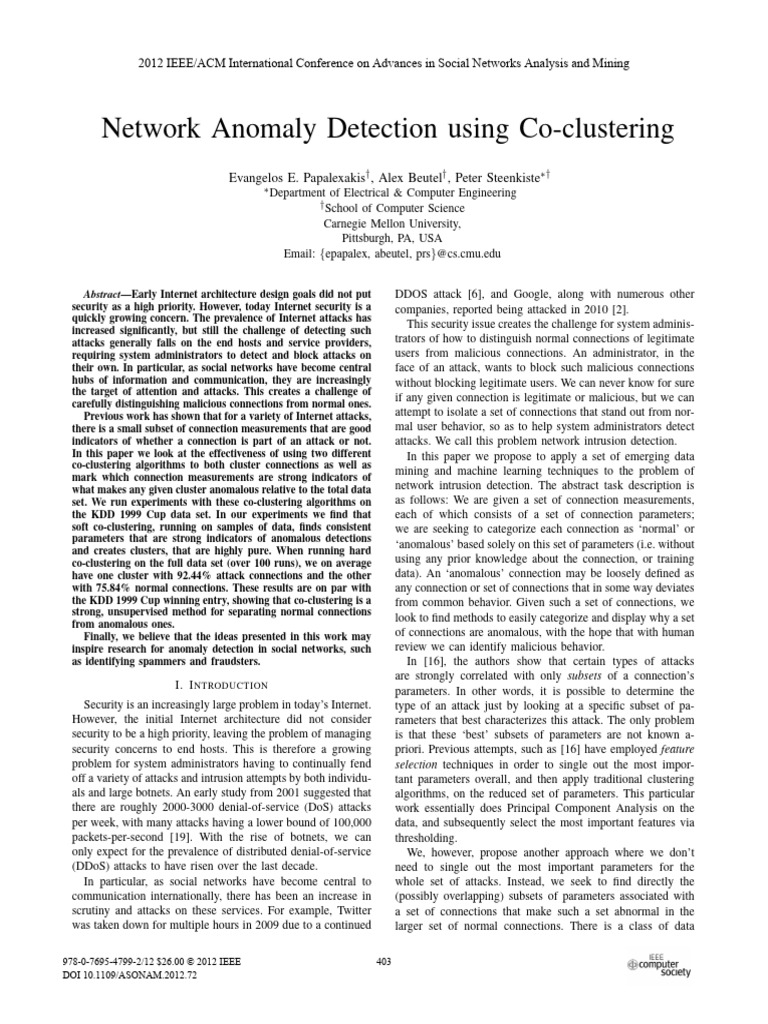 network anomaly detection using co-clustering | PDF | Cluster Analysis | Matrix (Mathematics)