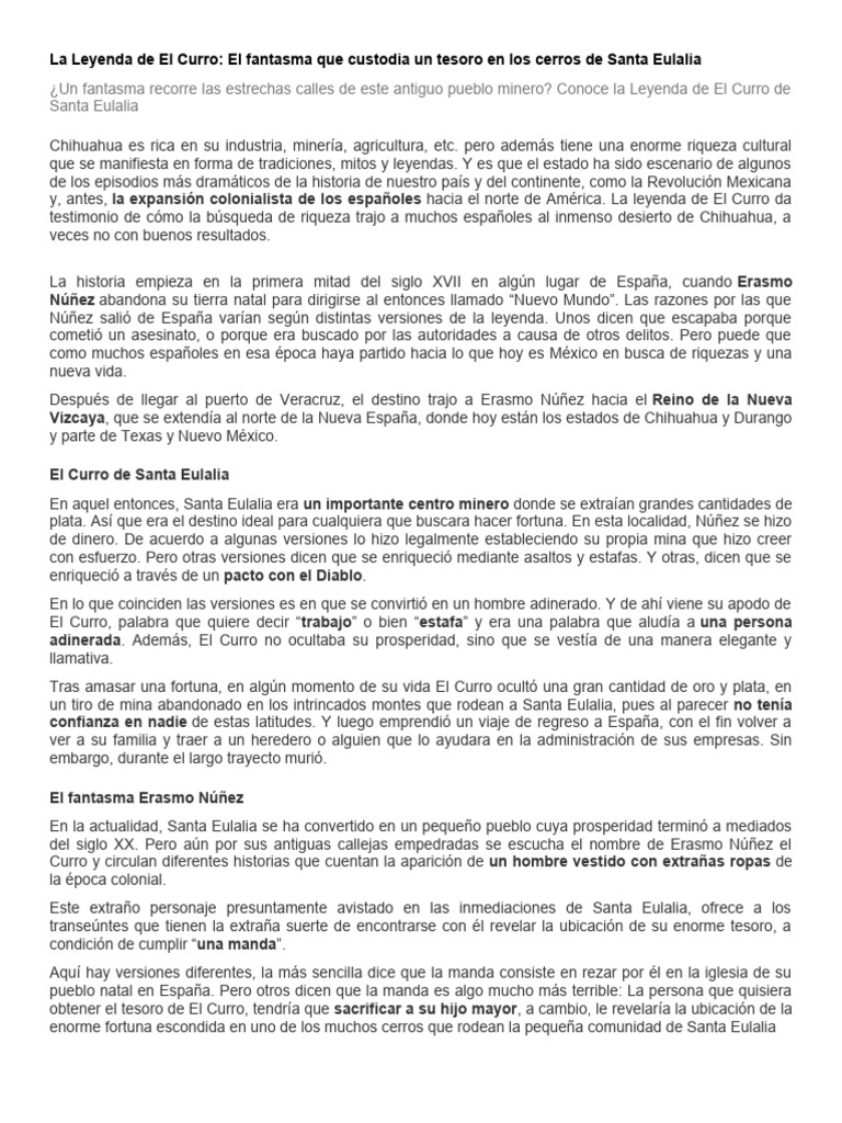 La Leyenda de El Curro en Santa Eulalia | PDF | México | España