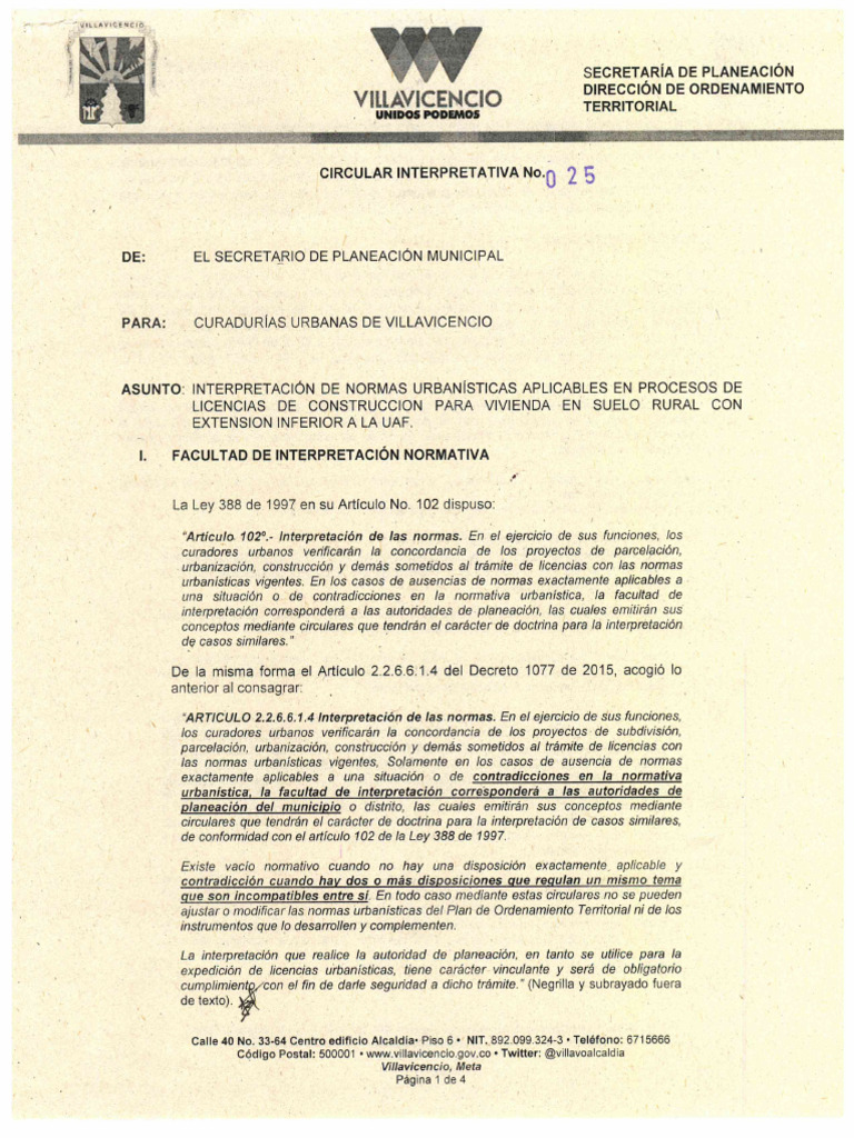 Circular Interpretativa No 025 de 2019 - Secretaria de Planeación | PDF