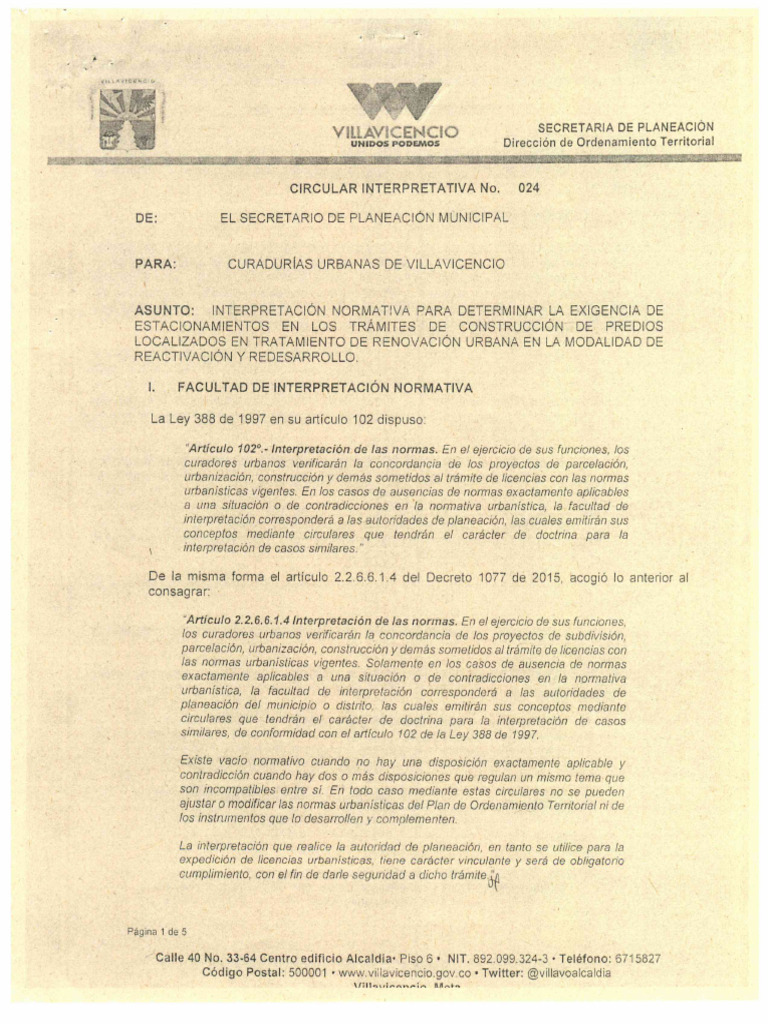 Circular Interpretativa No 024 de 2019 - Secretaria de Planeacion | PDF