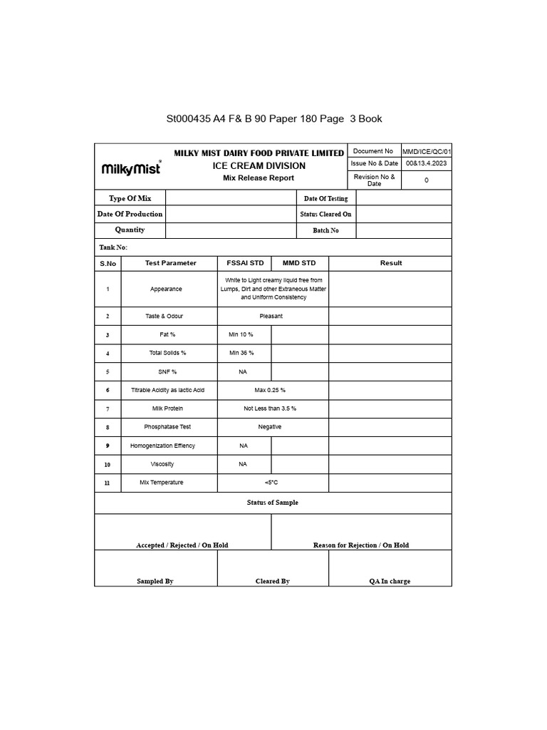 iCE CREAM LOG Book 8 Page x3 | PDF | Milk | Cream