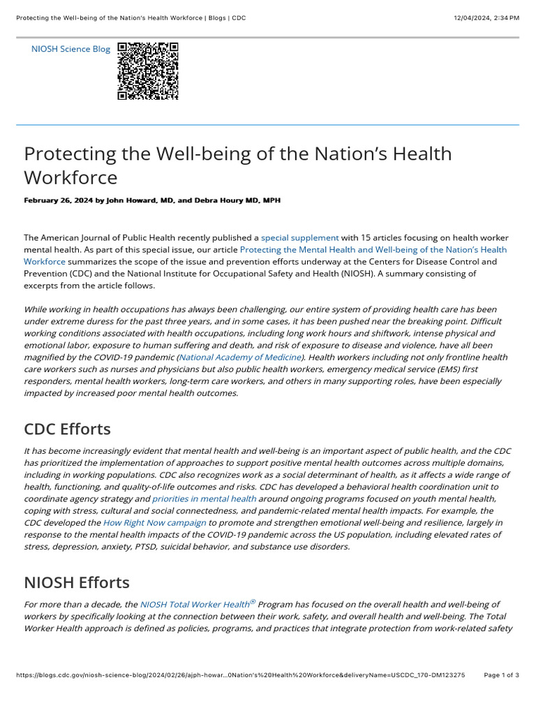 Protecting The Well-Being of The Nation's Health Workforce Blogs CDC ...