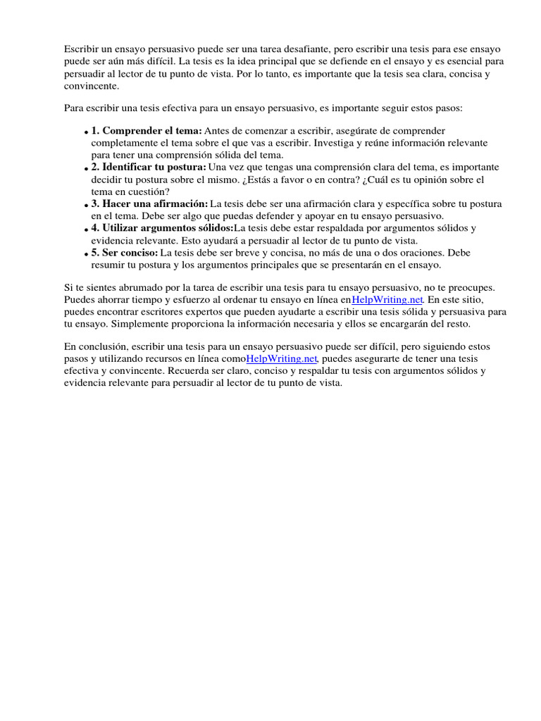 Cómo Escribir Una Tesis para Un Ensayo Persuasivo | PDF | Scribd