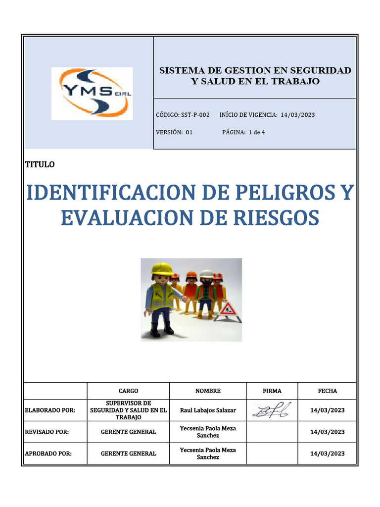Yms-Sst-P-002 Identificacion de Peligros y Evaluacion de Riesgos | Descargar gratis PDF ...