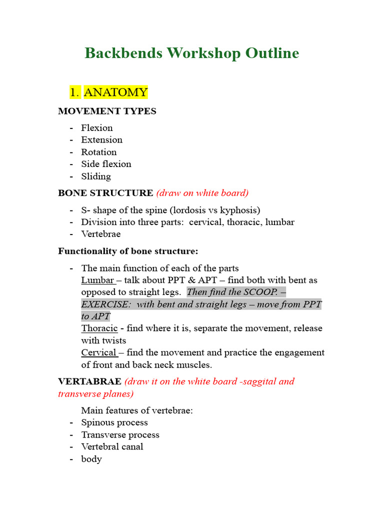 Backbends Workshop Outline | PDF | Vertebra | Vertebral Column