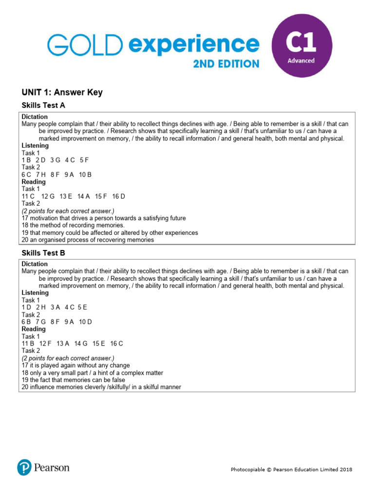 Memory Skills Test Answer Key | PDF | Career & Growth | Self-Improvement