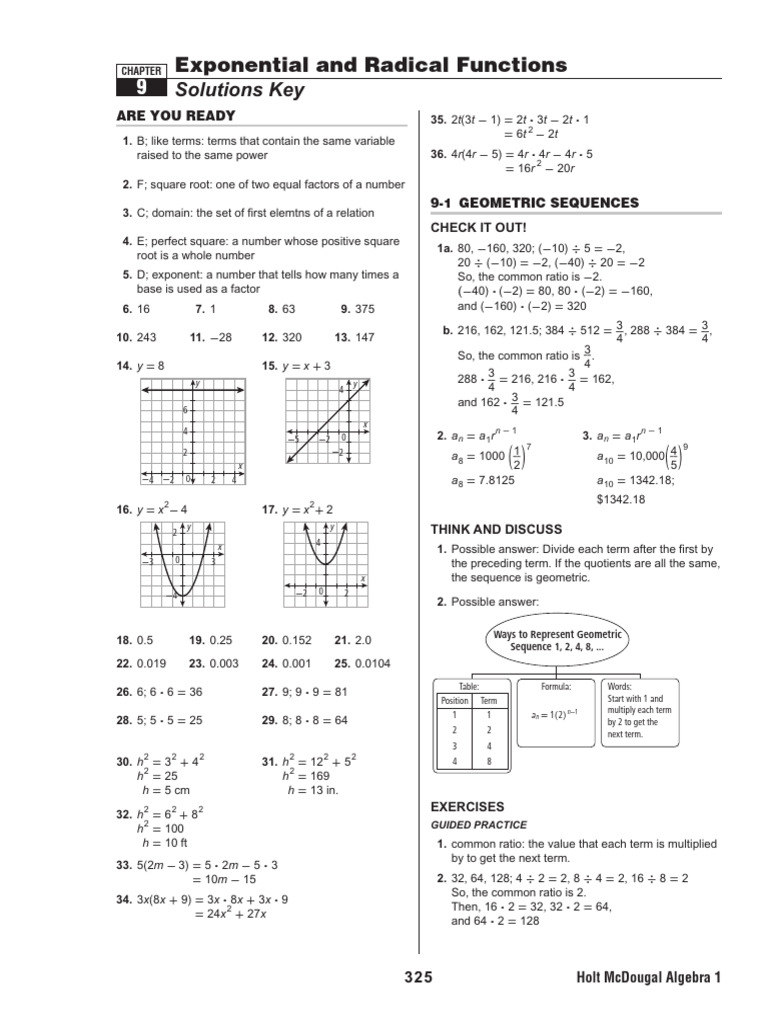 Exponential and Radical Functions Solutions Key Chapter 9 | PDF ...