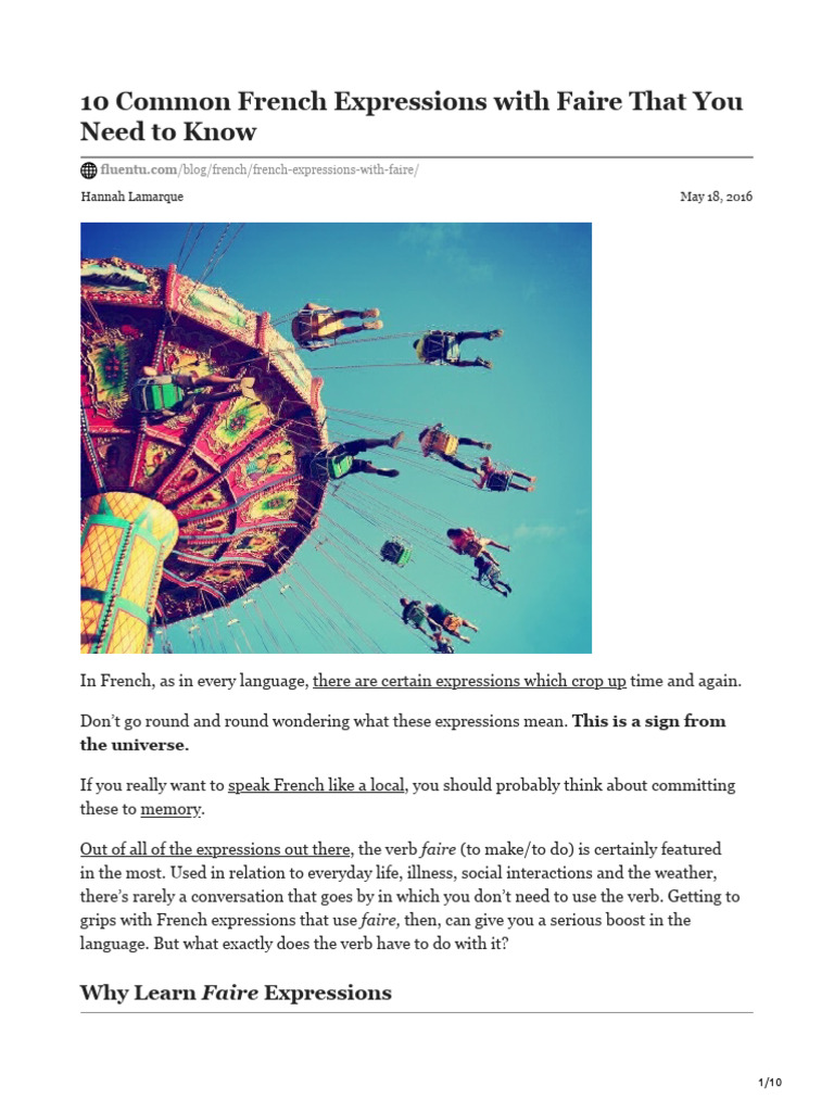 French Expressions With Faire | PDF | Grammatical Conjugation | Verb