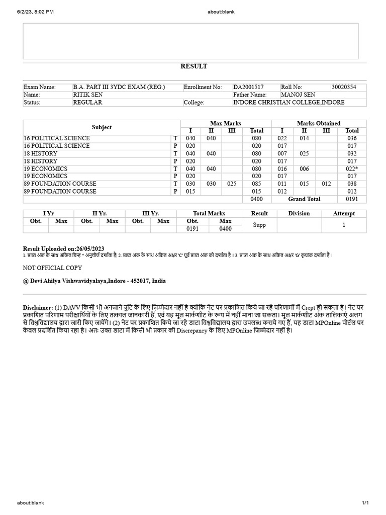 ritik marksheet | PDF