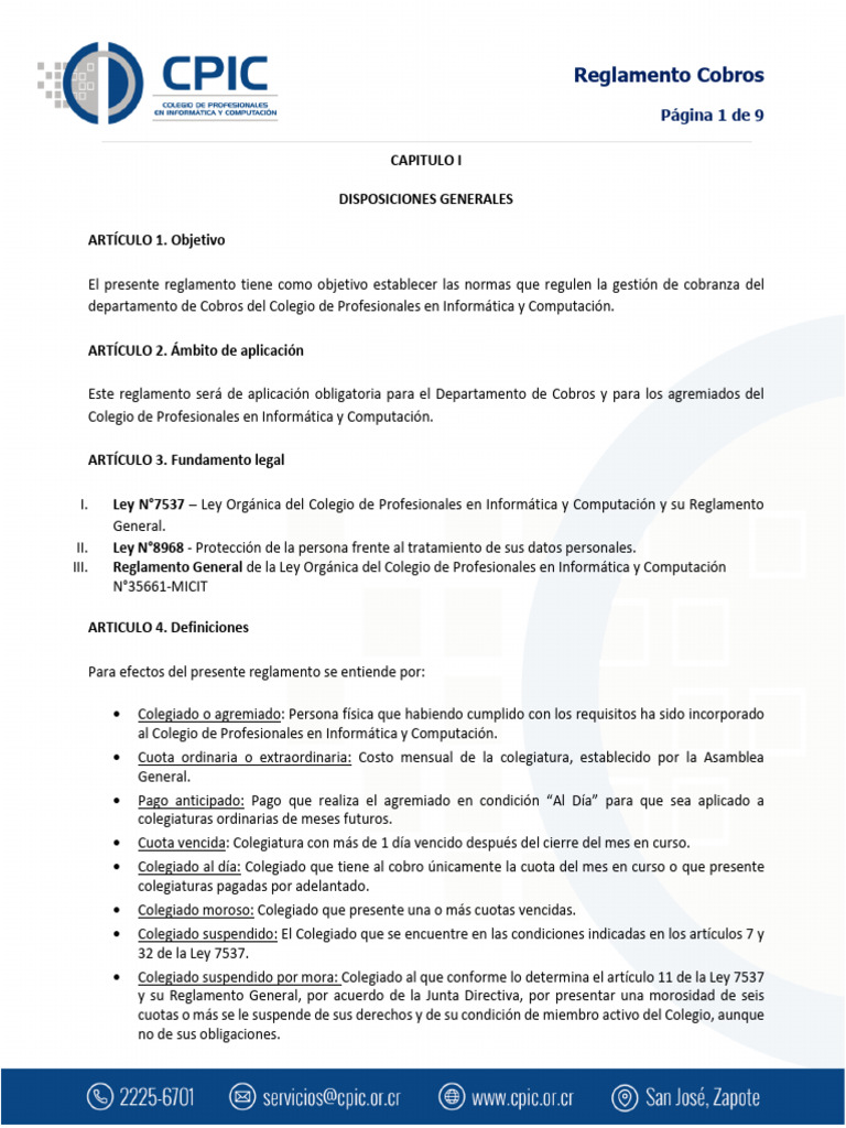 Reglamento de Cobros CPIC 2021 | PDF | Pagos | Informática