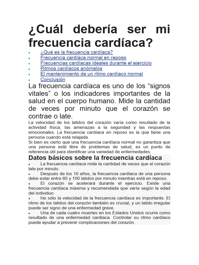 Cuál debería ser mi frecuencia cardíaca | PDF | Corazón | Ritmo cardiaco