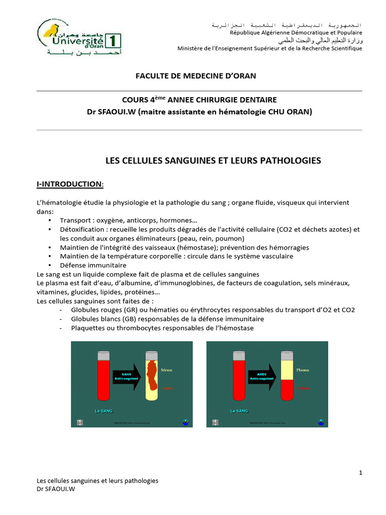 LES CELLULES SANGUINES Cours Chirurgie Dentaire | Download Free PDF ...