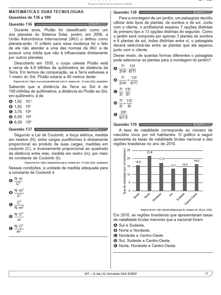 (Prova Dia 2) Sexto Sas 2022 | PDF | Plutão | Sol