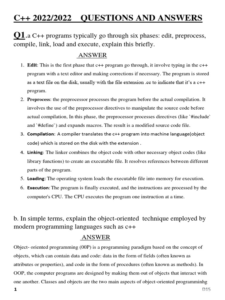 C++ Exam Past Question and Answer | Download Free PDF | Computer Program | Programming