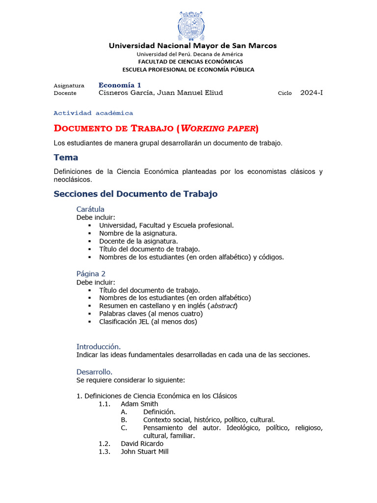 UNMSM FCE 2024-I Economía | PDF | Ciencias económicas | Economía clásica