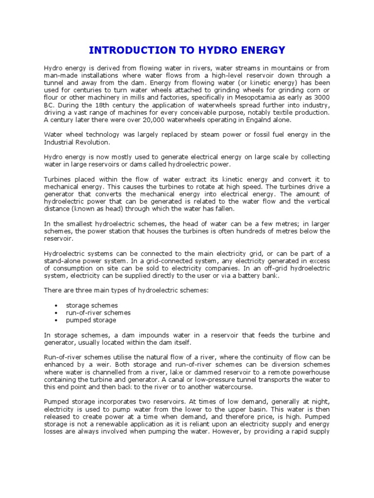 Introduction To Hydro Energy | PDF | Hydroelectricity | Power Station